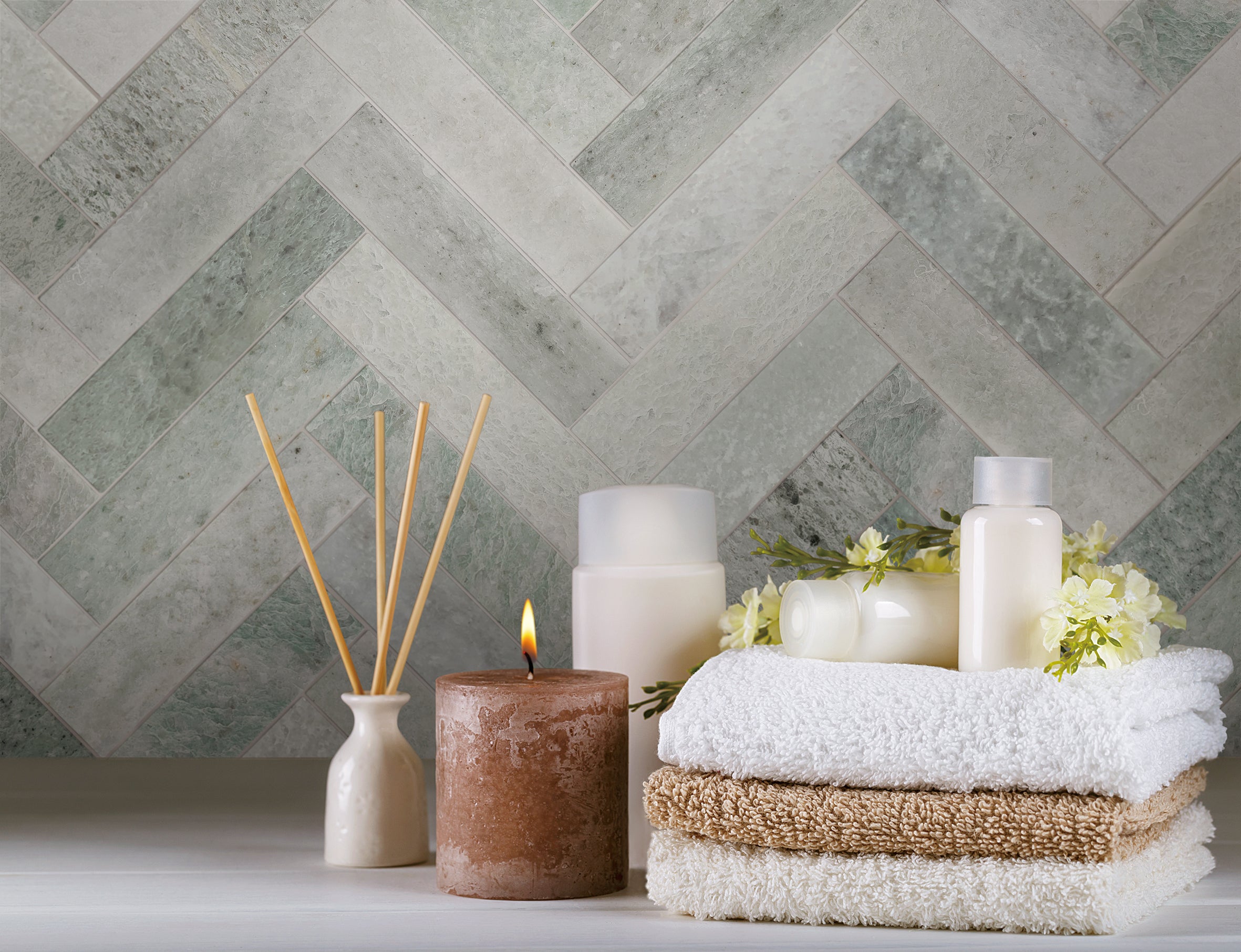 Artemis Series Natural Ming Green Herringbone Honed 35x150mm