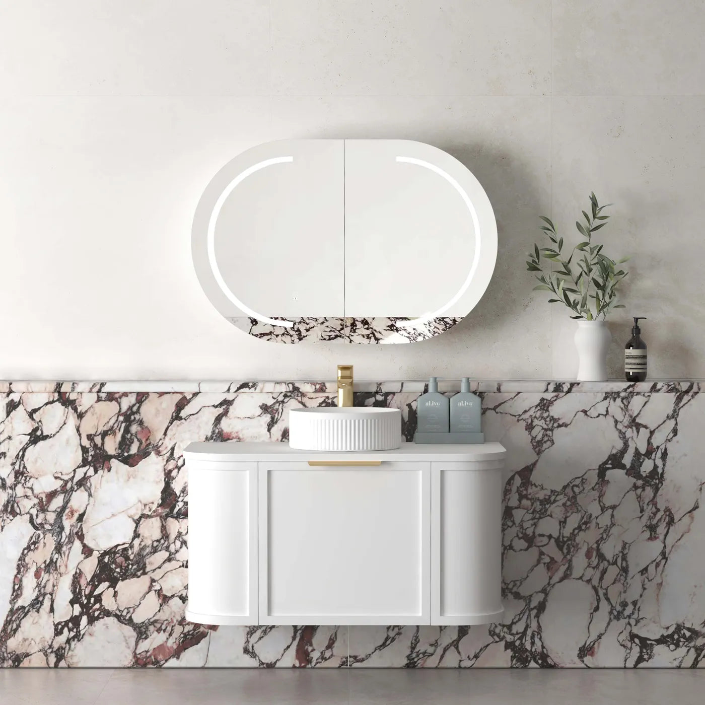 Otti Hampshire 900mm Satin White Wall Hung Curve Vanity – Desino Tiles
