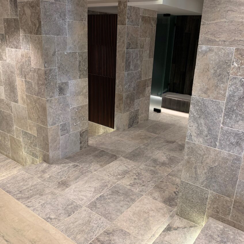 Natural Silver Travertine Tumbled French Pattern 12mm
